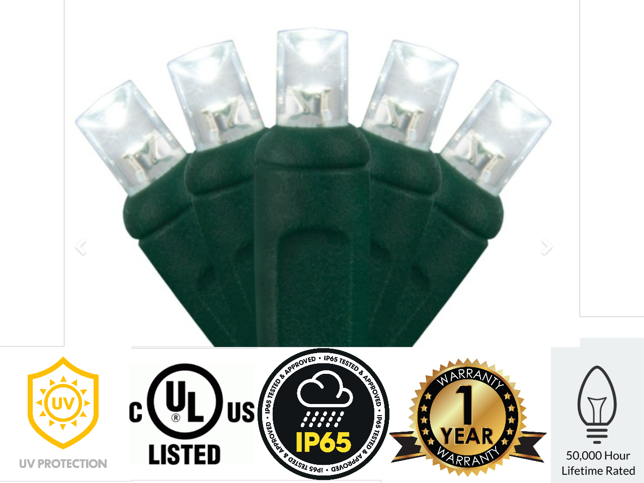 5mm Commercial grade PURE WHITE LED 50 Light Coaxial Strands – Santas ...